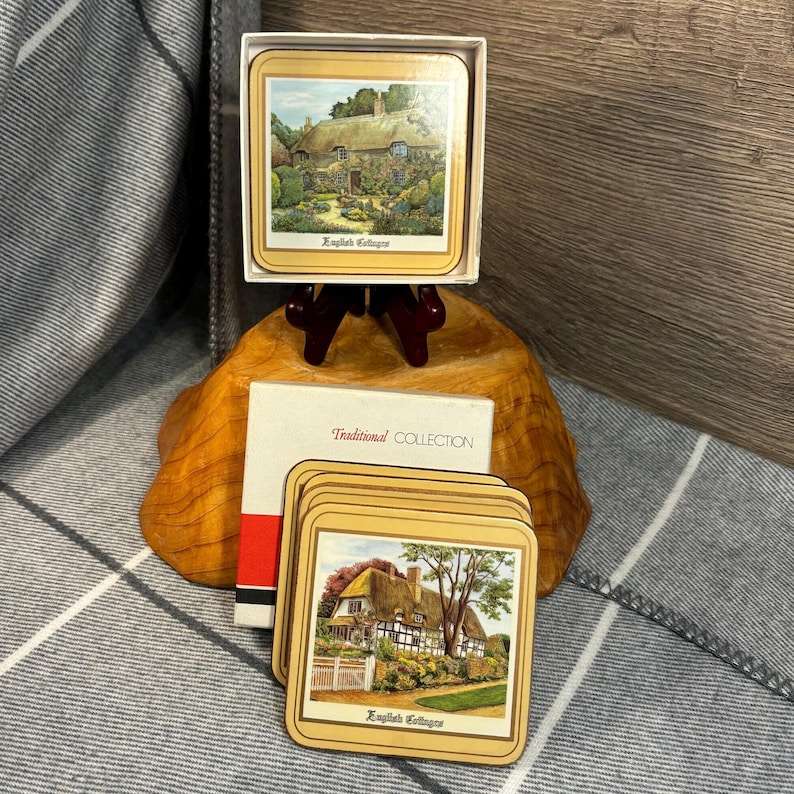 Vintage Pimpernel English Cottages Cork Backed Square Coasters- Set of ...