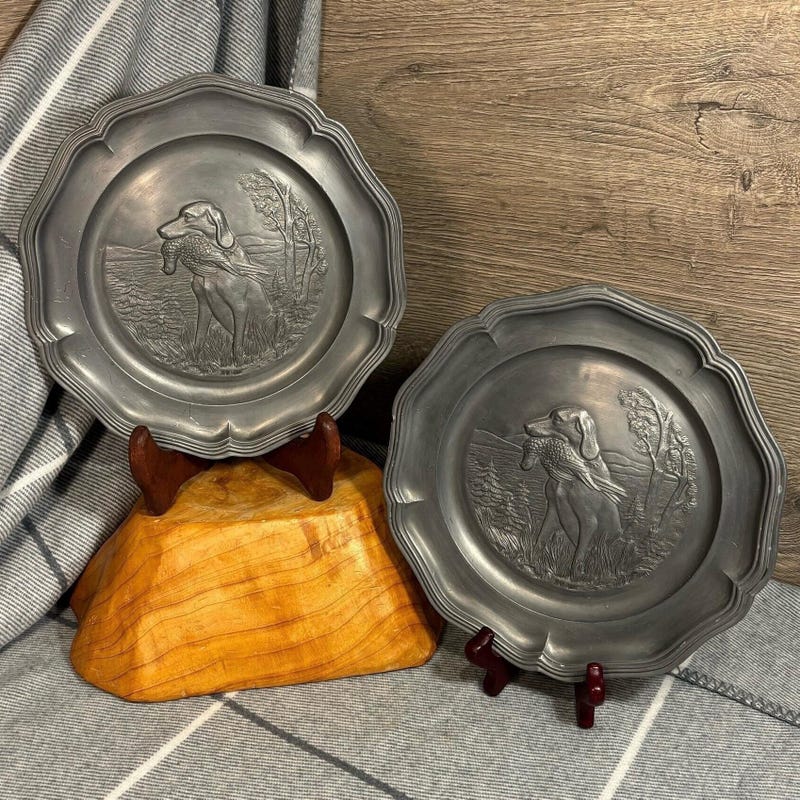 German Pewter Hunting Plates - Etsy