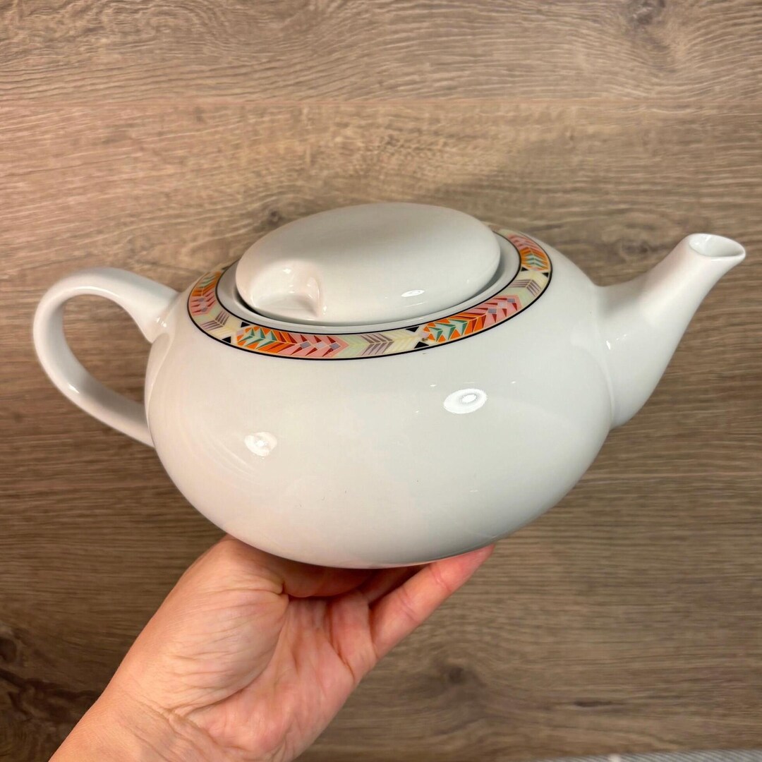 Vintage Mexico Low Profile Flat Teapot | Heavy Porcelain Tea Pot ...