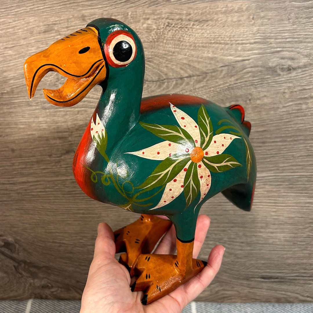 Vintage Hand Carved & Painted Emerald Green Happy Dodo Bird Wooden ...