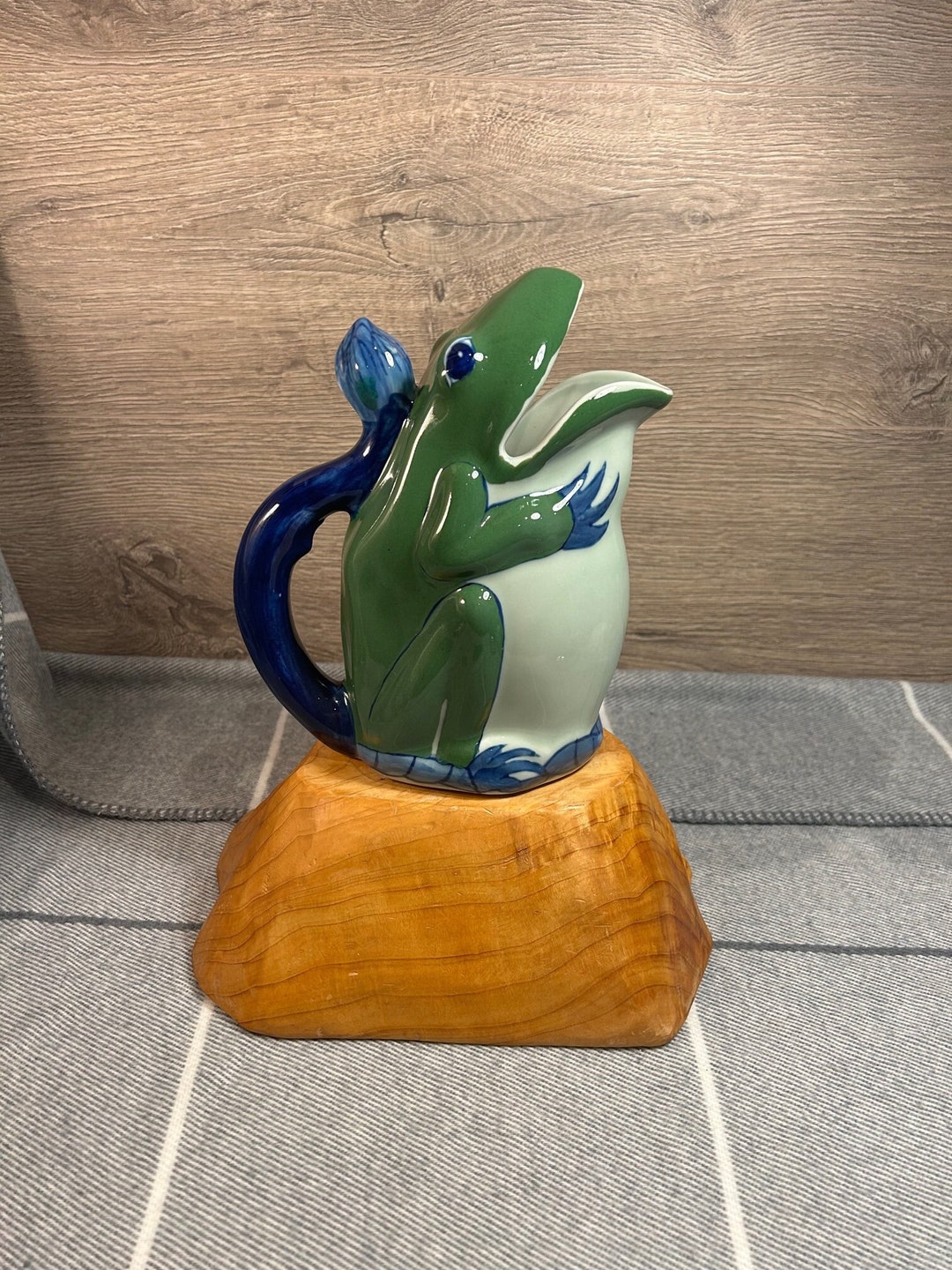 Rana de cerámica verde y azul vintage pintada a mano hecha en China con ...