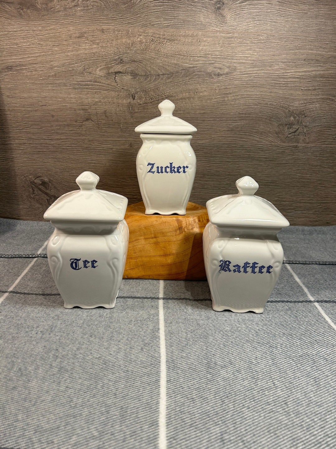 Vintage T Delfts Bleau Holland Porcelain Mid Century Kitchen Counter Tea Coffee And Sugar Lidded