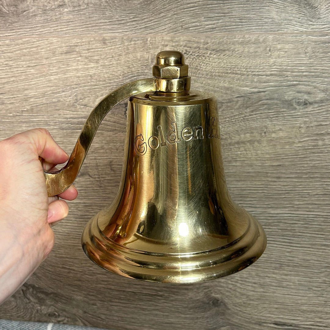Vintage Solid Brass Large Golden Hind Ship Nautical Fog Bell | Galleon ...