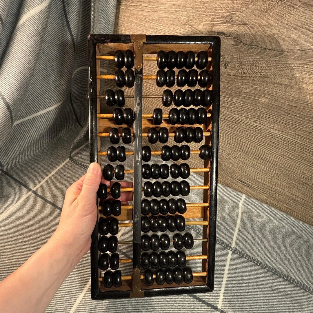 Vintage Oriental Wooden 13 Rod Lotus Flower Abacus With Patinated Brass ...
