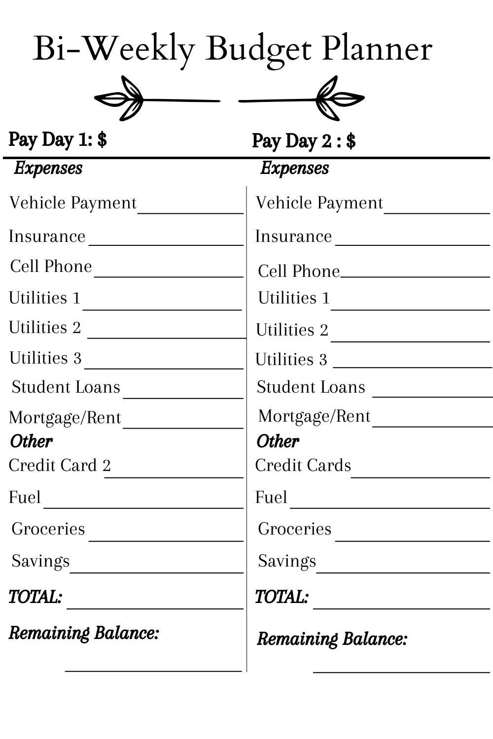 Bi-weekly Budget Planner PDF Instant Downlaod - Etsy