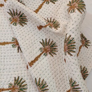 Palm Tree Handblock Printed Cotton Kantha Quilt, Handmade Cotton ...