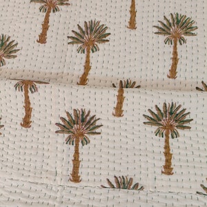 Palm Tree Handblock Printed Cotton Kantha Quilt, Handmade Cotton ...