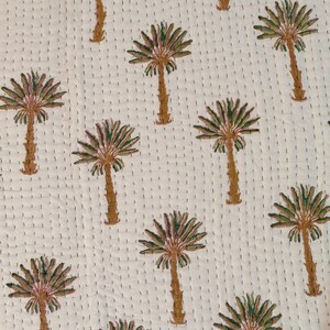 Palm Tree Handblock Printed Cotton Kantha Quilt, Handmade Cotton ...