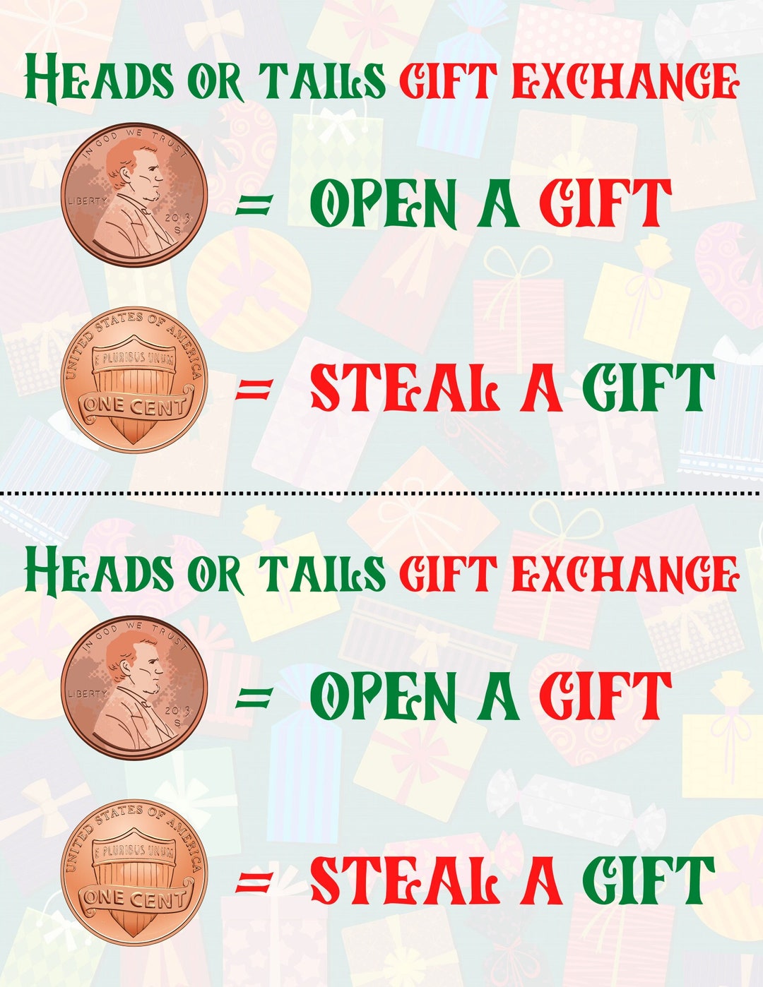 Heads or Tails Gift Exchange Christmas Game Instant Download - Etsy