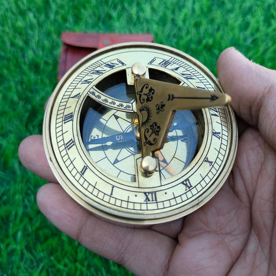 Adventurer's Sundial and Compass glass Lid, Solid Brass Material ...