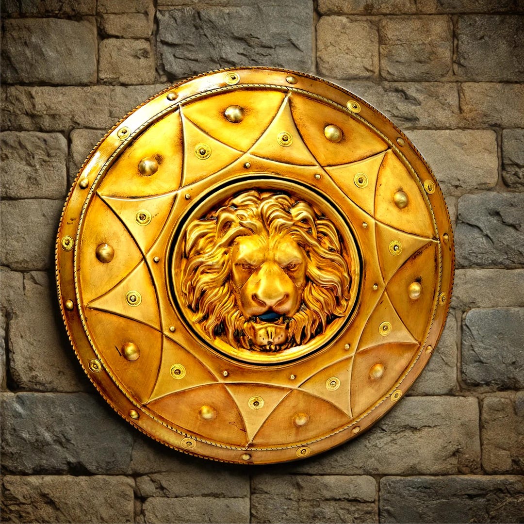 Medieval Knights Armor Shield 22" Lion Face Shield Mid Century Round ...