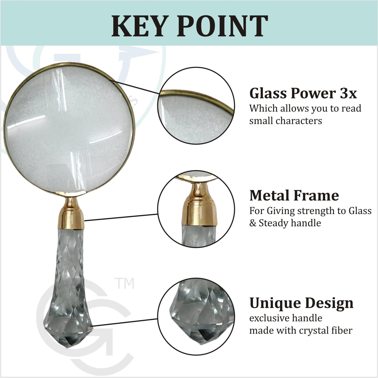 Crystal Handle Magnifying Glass: Brass Frame, Vintage Reader - Etsy