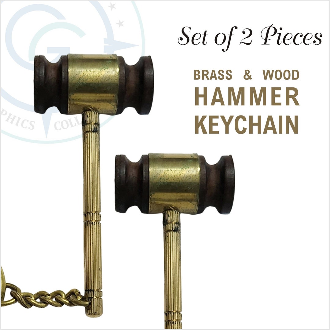 Brass & Wood Hammer Keychain - Golden Finish (set of 2 Pcs.) - Etsy