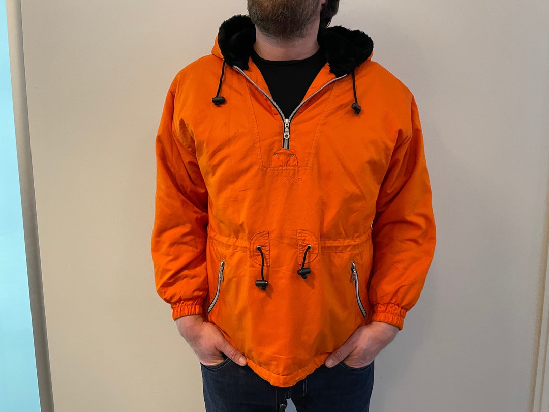 Vintage HEAD Men's Winter Orange Black Hooded Ski Pullover Windbreaker ...