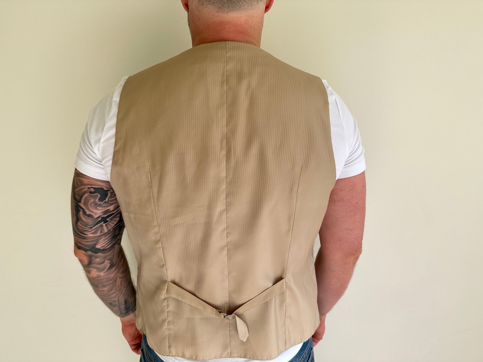 Gentlemen's Vintage Striped Khaki Vest Beige Classic Men's Groom Formal ...