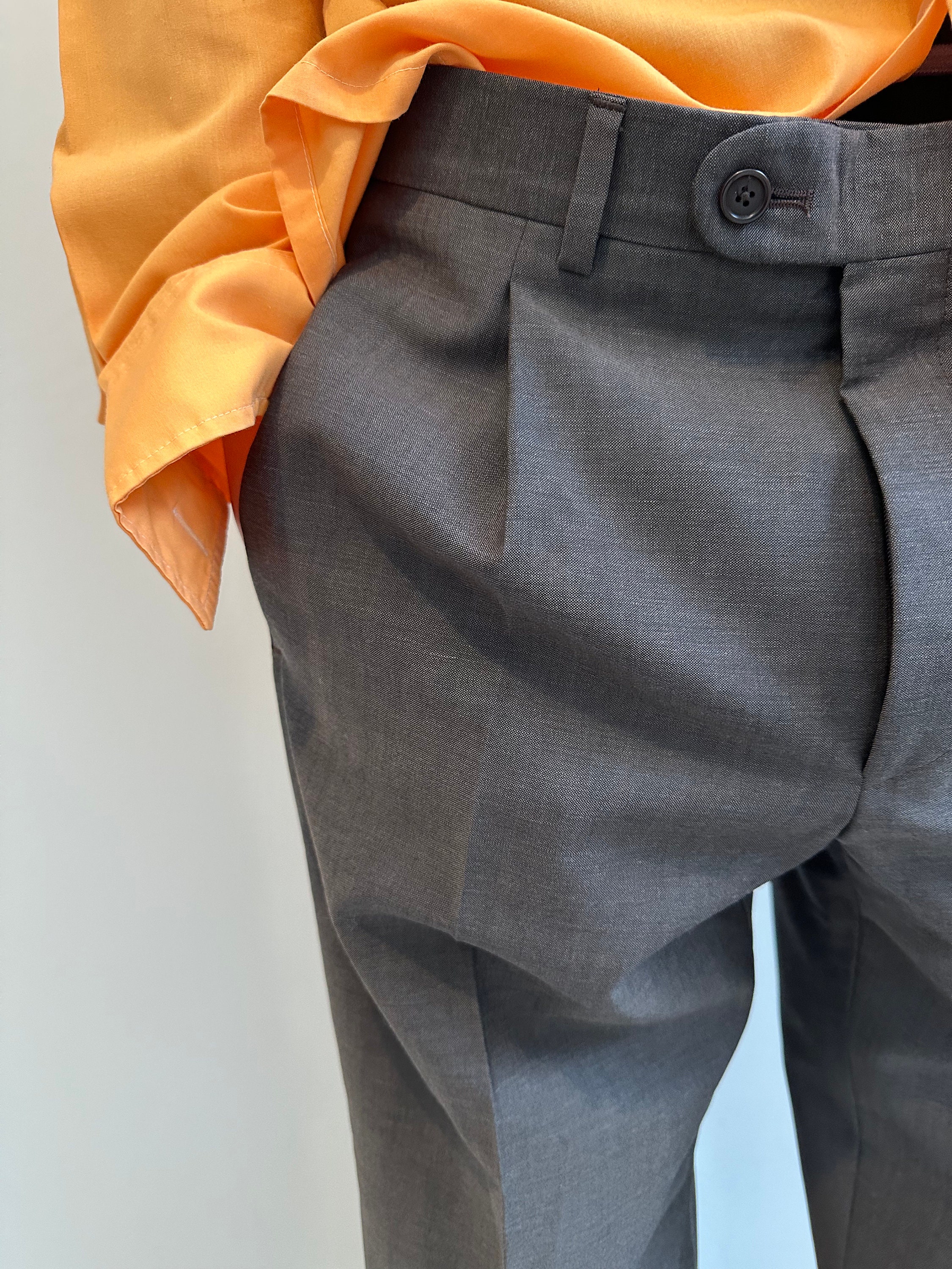 Men's Wool Grey Trousers 90s Straight Pleated Pants Plaid Casual Office ...