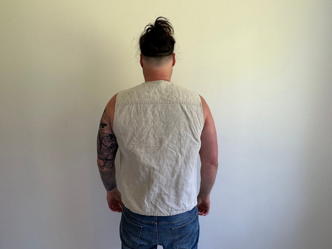 Men's Vintage Sand Color Linen Vest Zippered Waistcoat - Etsy