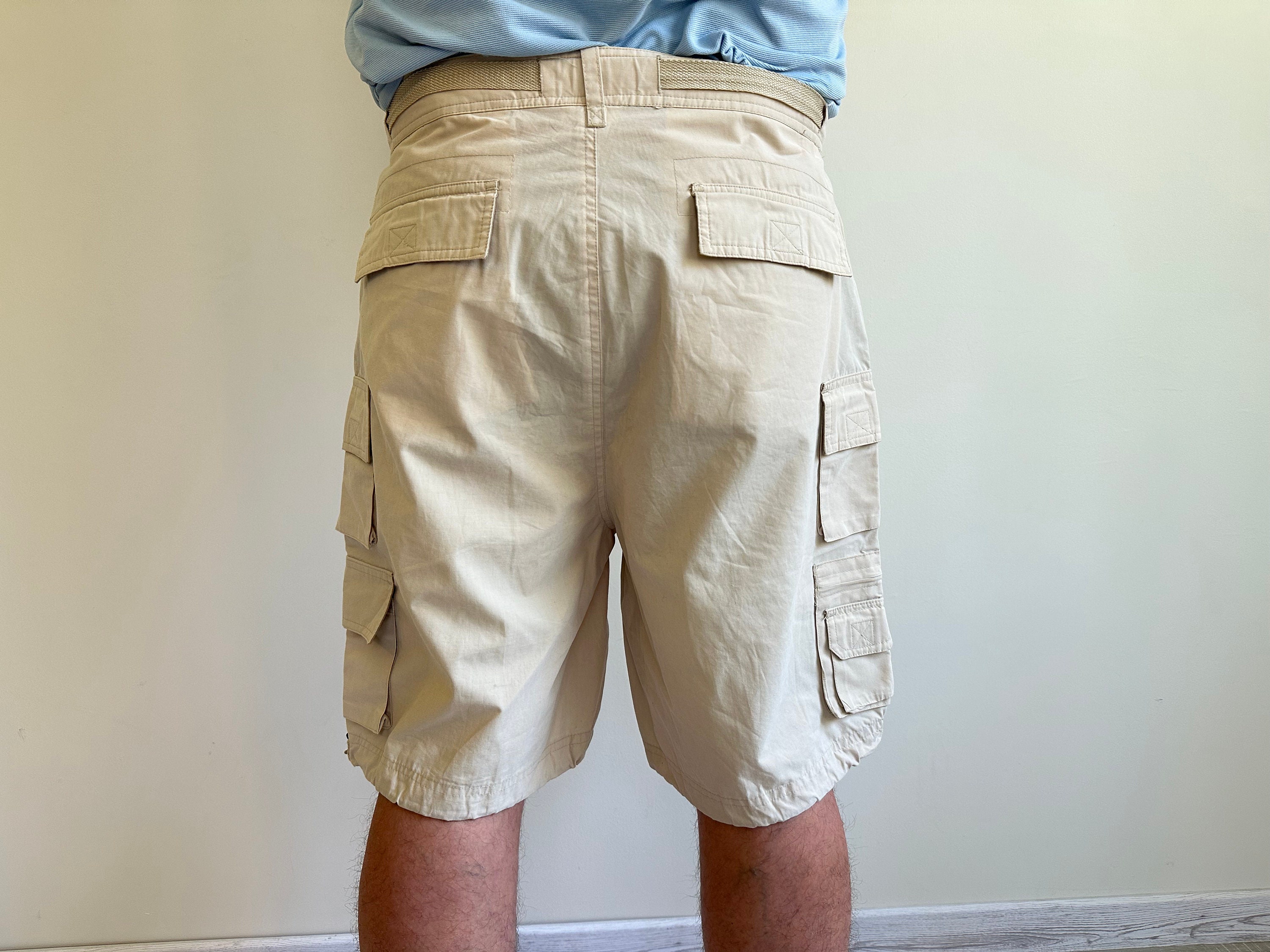 Men's Sand Color Cargo Shorts Summer Beige Wide Leg Tracking Hiking ...