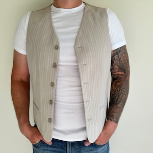 Gentlemen's Vintage Striped Khaki Vest Beige Classic Men's Groom Formal ...
