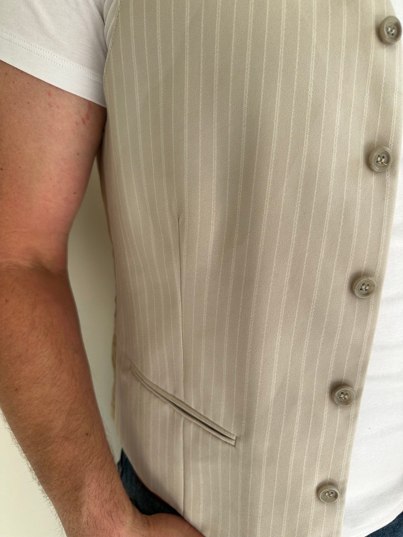 Gentlemen's Vintage Striped Khaki Vest Beige Classic Men's Groom Formal ...