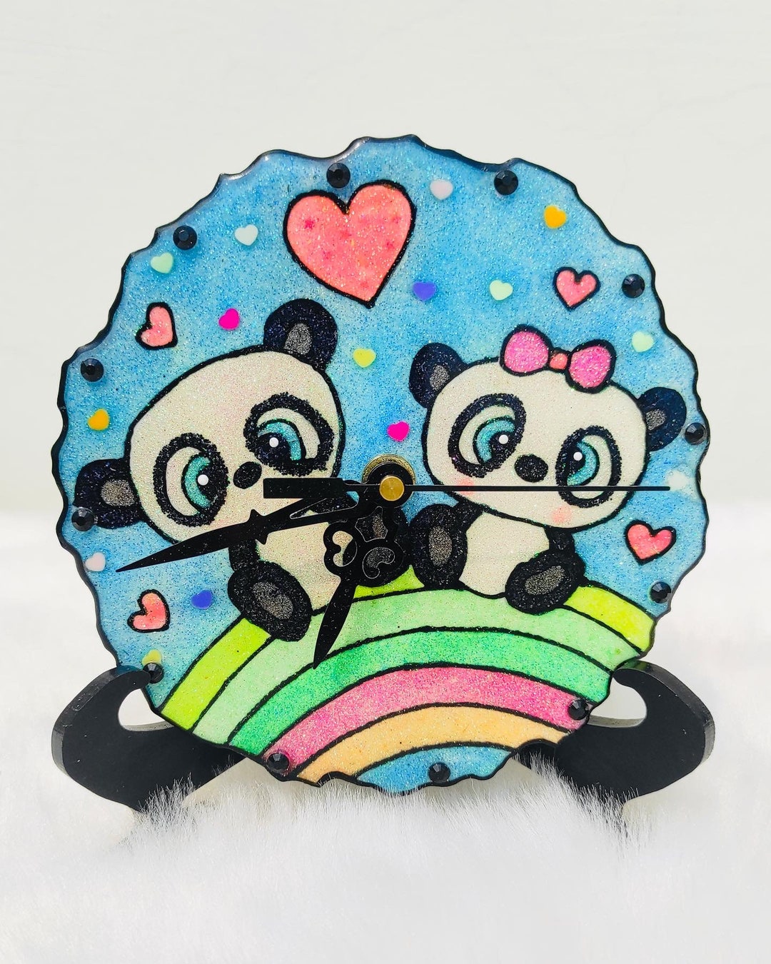 Pandas on a Rainbow Resin Clock - Etsy