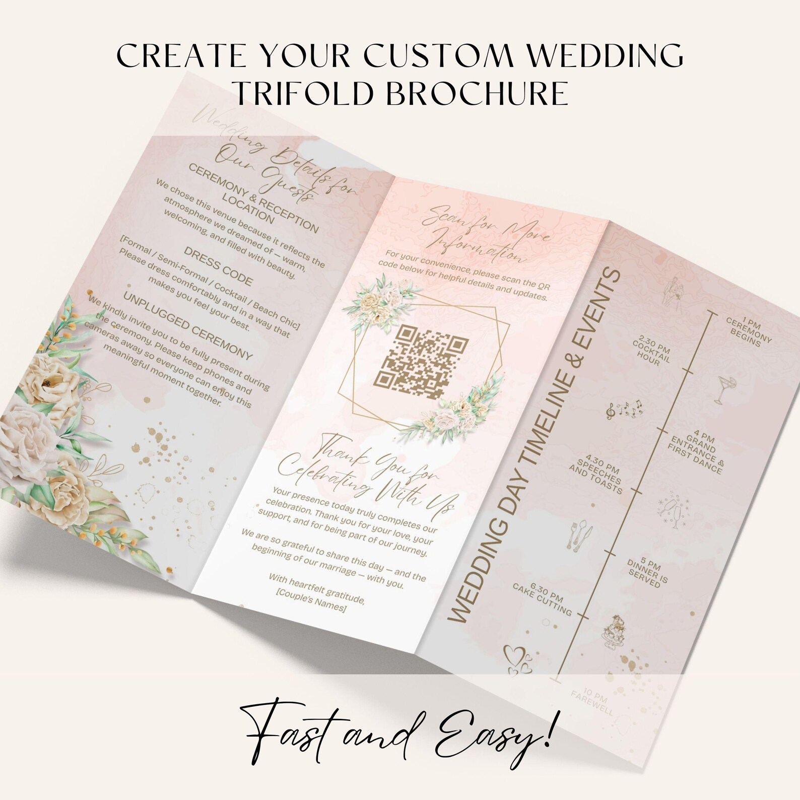 Wedding Trifold Brochure Canva Template, Customizable Program Ceremony ...