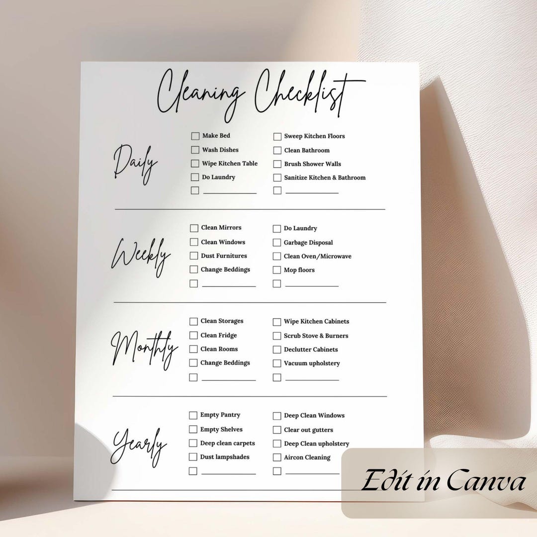 Editable Cleaning Checklist Canva Template, Airbnb Sign, Printable ...