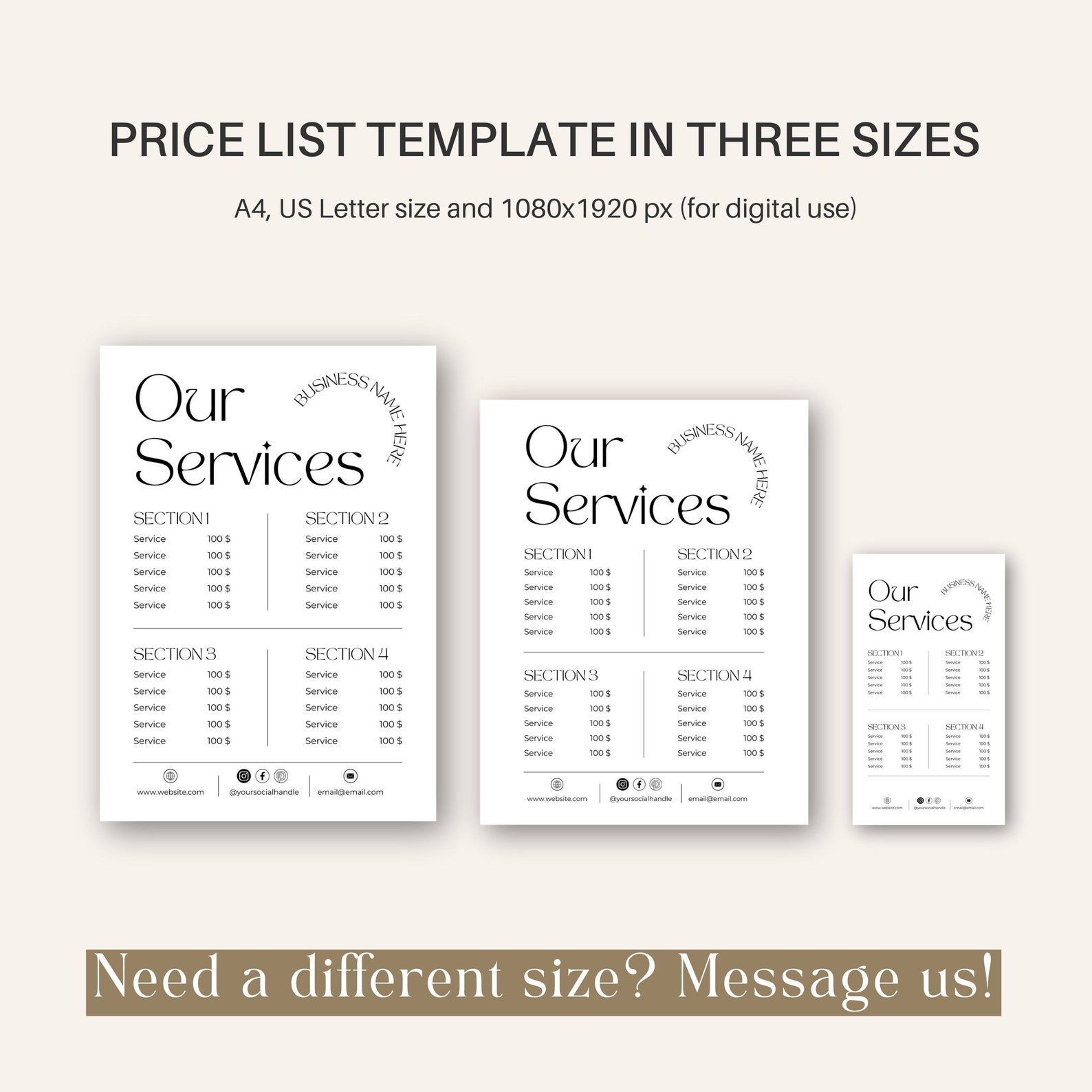 Editable Price List Template, Printable Price Guide, Digital Price List ...