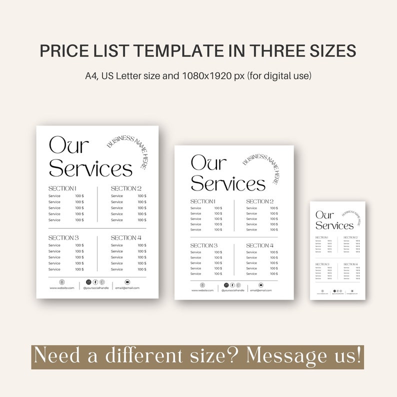Editable Price List Template, Printable Price Guide, Digital Price List ...