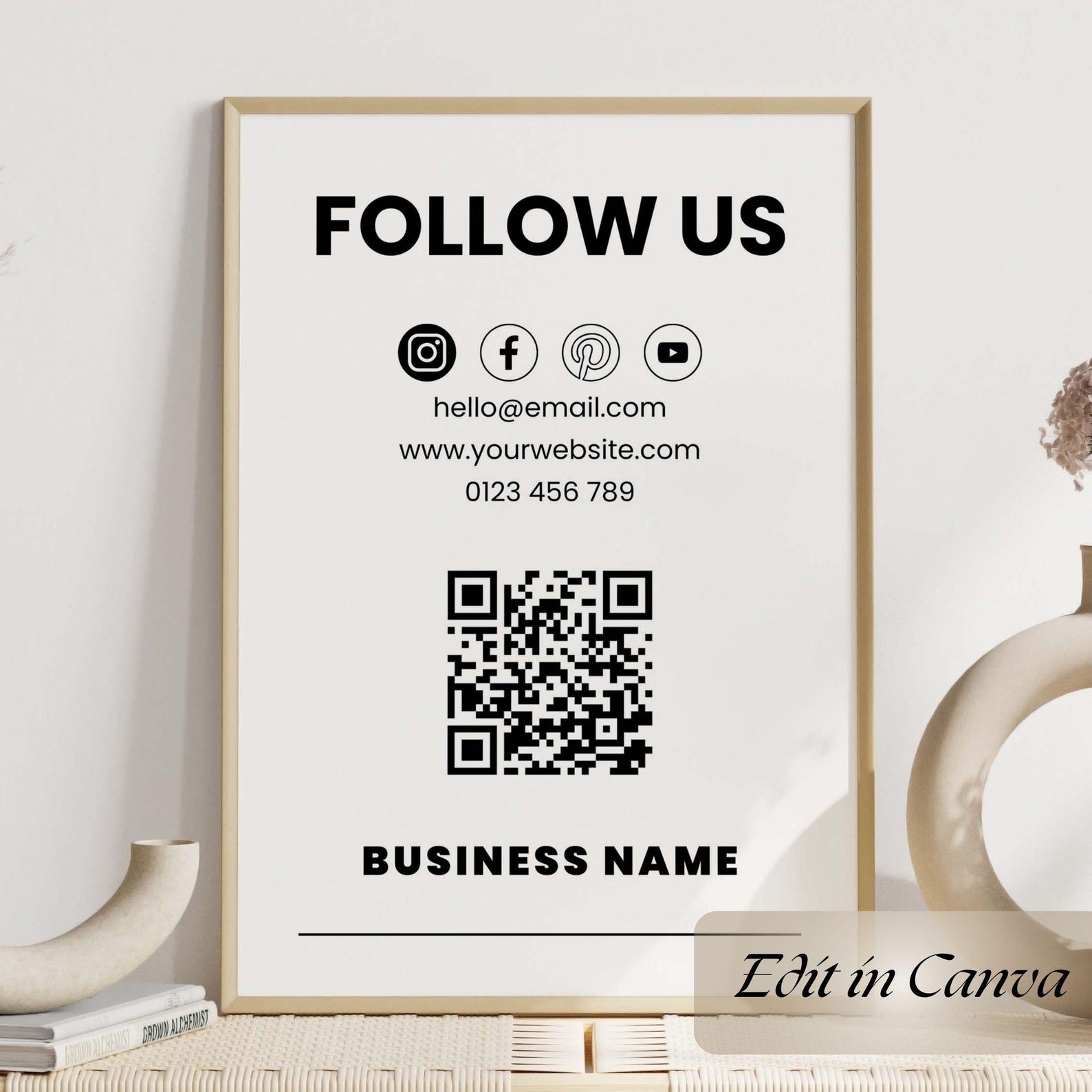 Simple Follow Us Social Media Sign Canva Template, QR Code, Connect ...