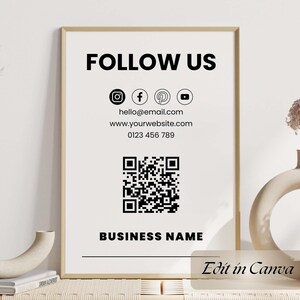 Simple Follow Us Social Media Sign Canva Template, QR Code, Connect ...