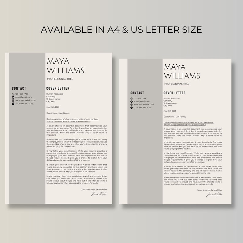 2 Page Resume Template, CV Template Canva, Cover Letter Template - Etsy ...