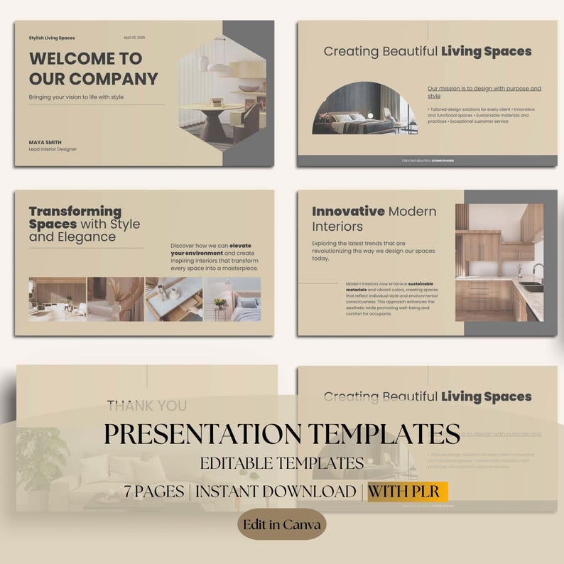 Interior Design Business Presentation Canva Template, E-interior Design Presentation, Canva ...