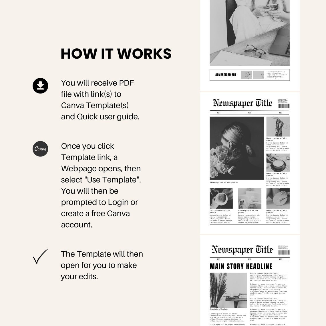 Newspaper Canva Template, Newspaper Printable, Business Editable ...