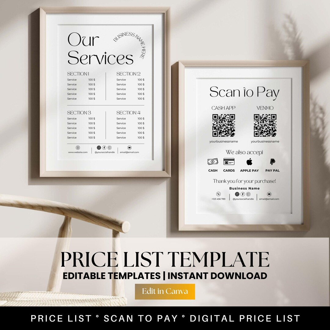 Editable Price List Template, Printable Price Guide, Digital Price List ...