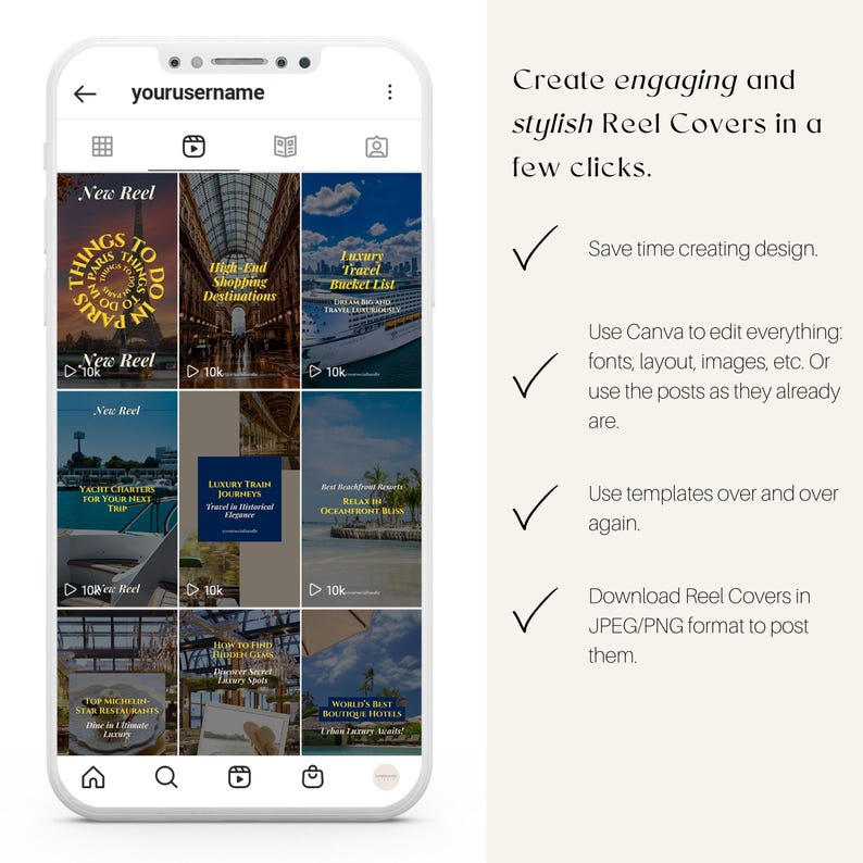 Instagram Reel Cover Canva Templates Luxury Travel, Faceless Marketing ...