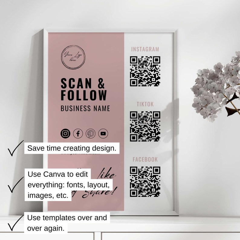 Canva Social Media Printable Sign, Follow Us Poster Template, Small ...