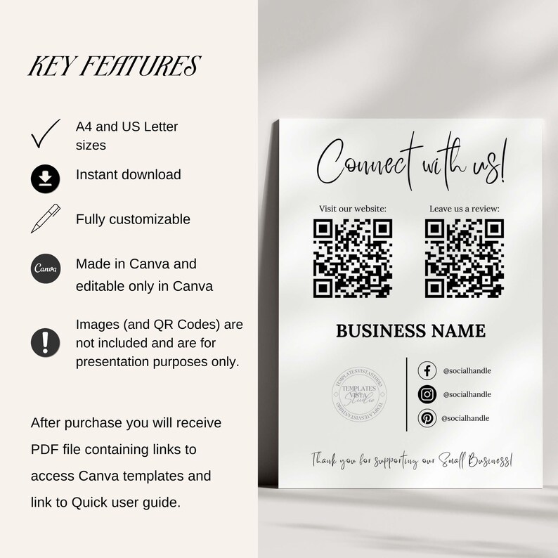 Social Media Sign Canva Template, QR Code, Editable Small Business Sign ...
