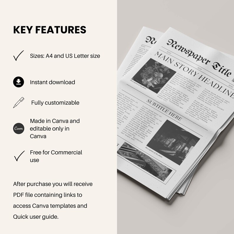 Newspaper Canva Template, Newspaper Printable, Editable Newspaper ...