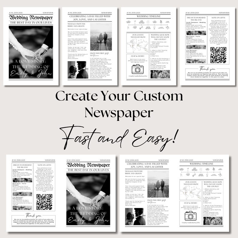 Wedding Newspaper Template Canva, Wedding Day Template Photo PLR MRR ...