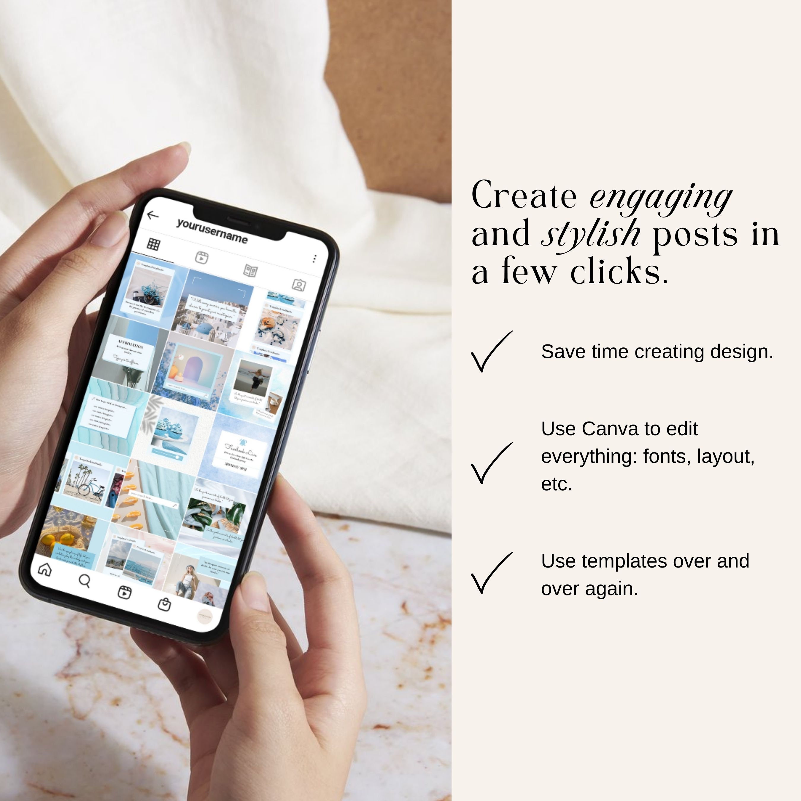 80 Blue Instagram Posts Bundle, Instagram Story Templates, Elegant ...