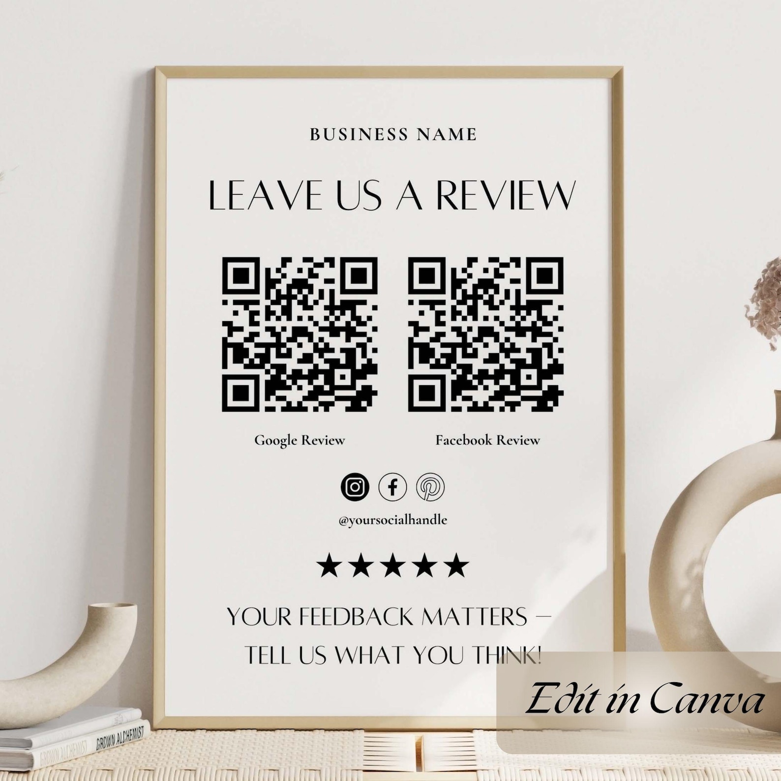Leave Us a Review QR Code Sign Canva Template, Google Review Sign ...