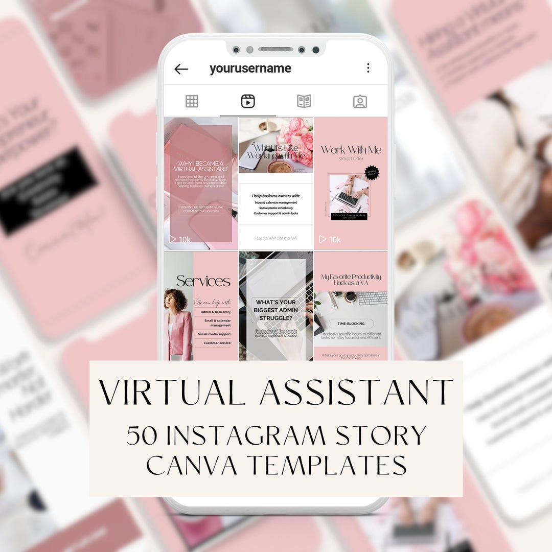 50 Virtual Assistant Instagram Story Templates, Pink Canva VA Posts ...