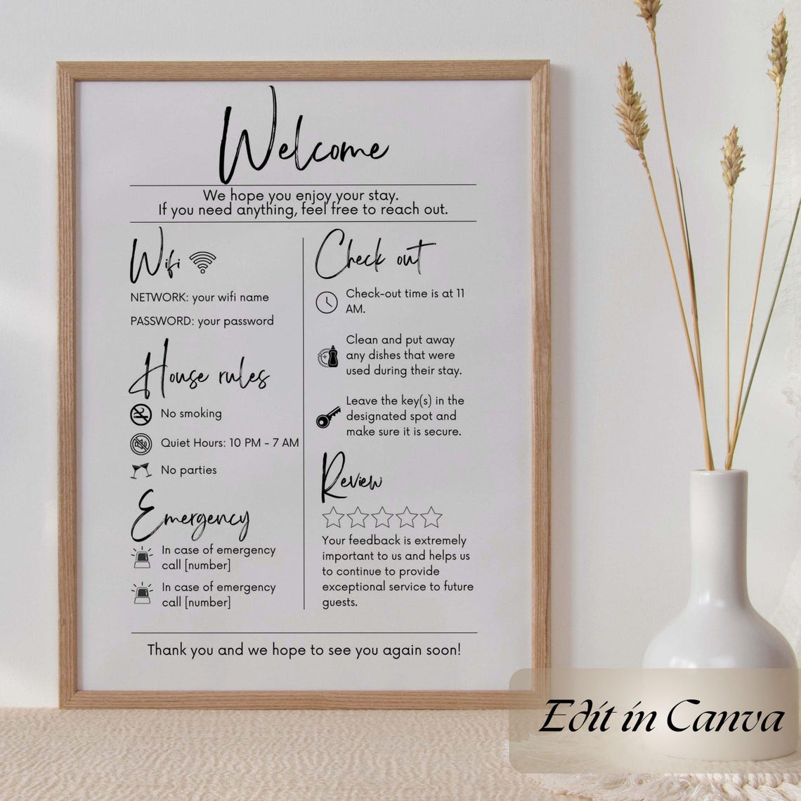 Vacation Rental Printable Sign Canva Template, Guest Arrival Poster ...