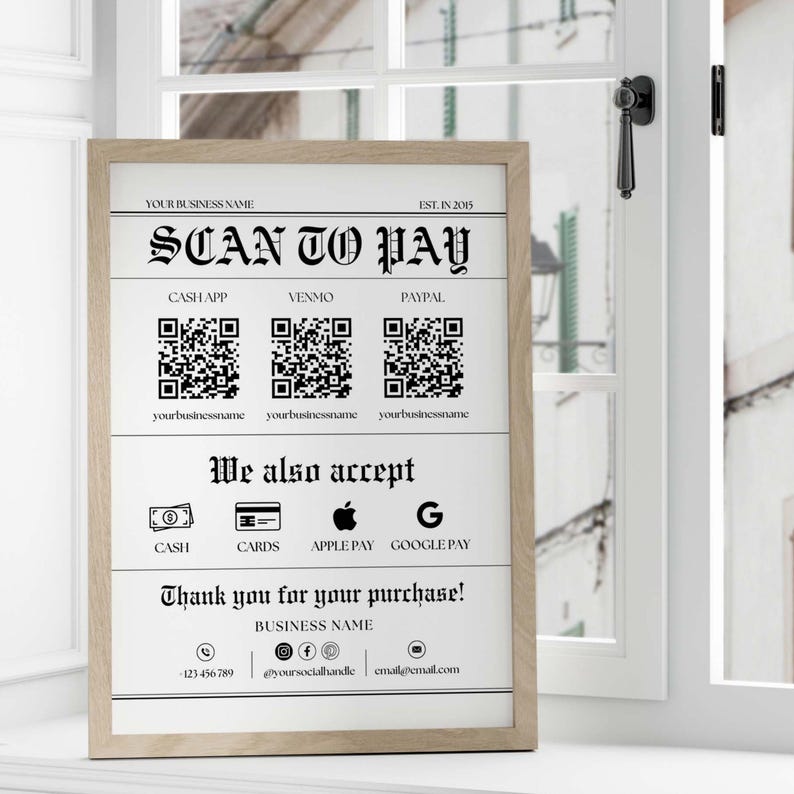 Newspaper Style Business Sign Canva Template, Editable Scan to Pay ...