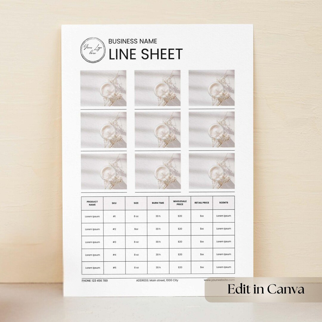 Line Sheet Canva Template, Editable Wholesale Catalog, Product Sales Sheet, Price List Template ...