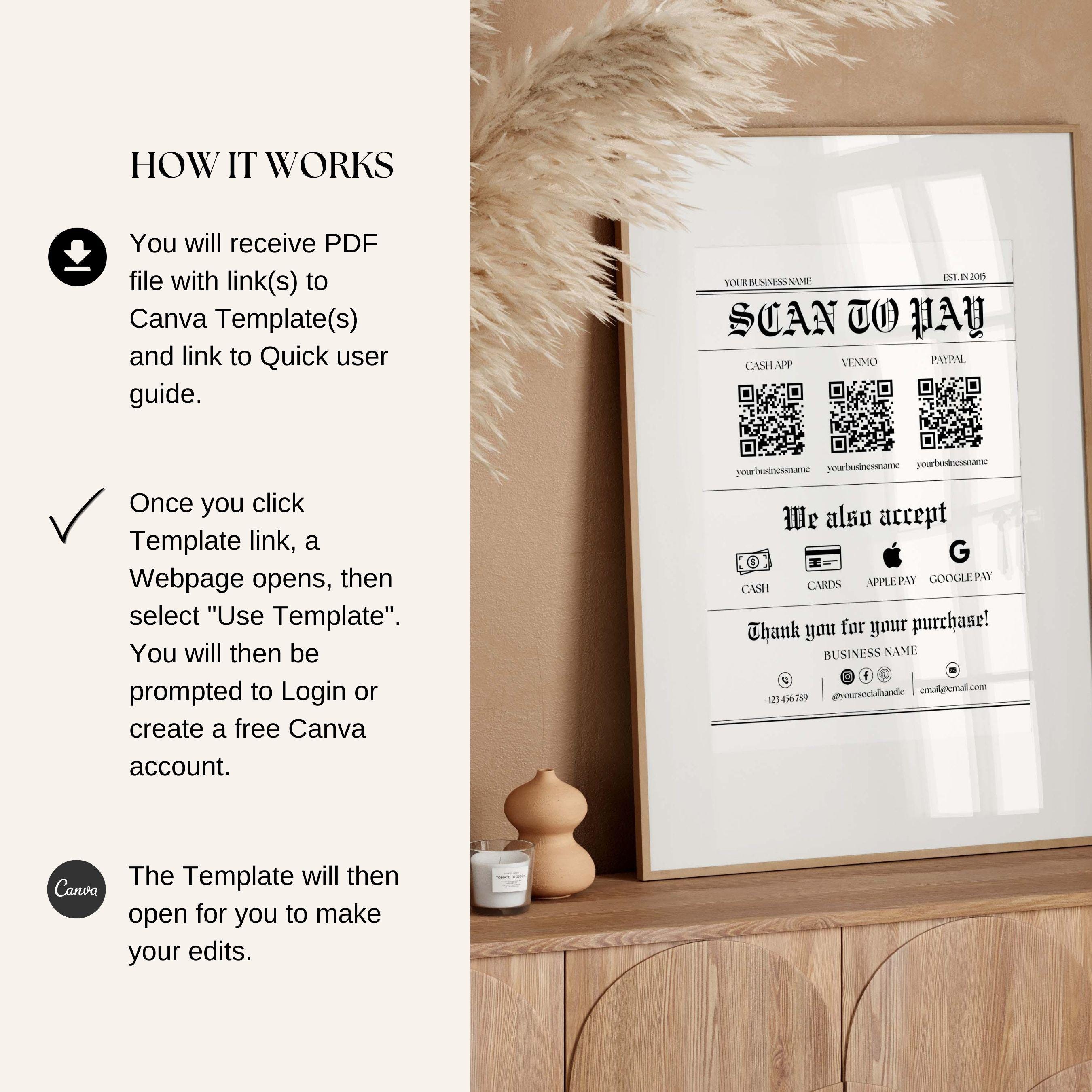 Newspaper Style Business Sign Canva Template, Editable Scan to Pay ...