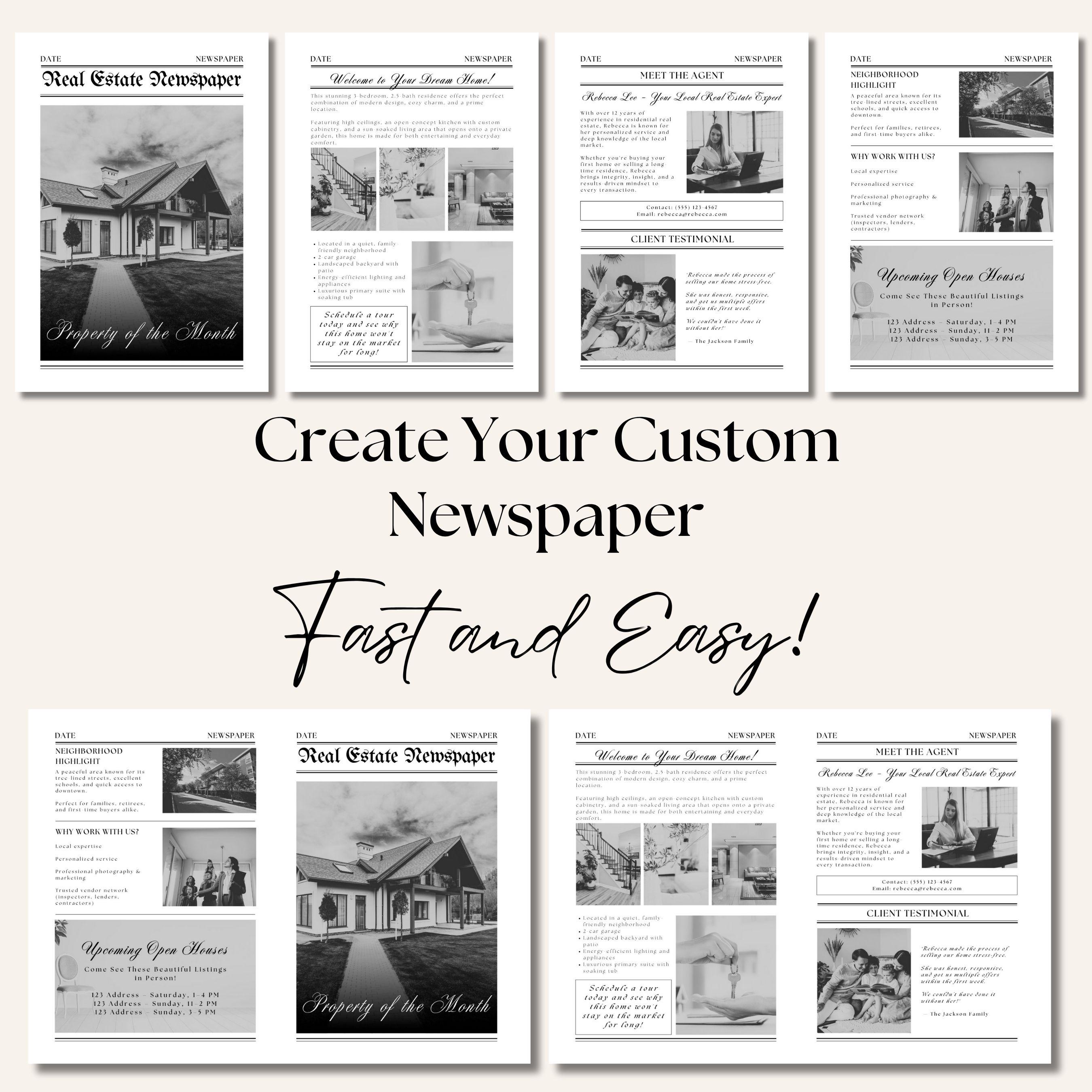 Editable Real Estate Newspaper Canva Template, A4, A3, US Letter ...
