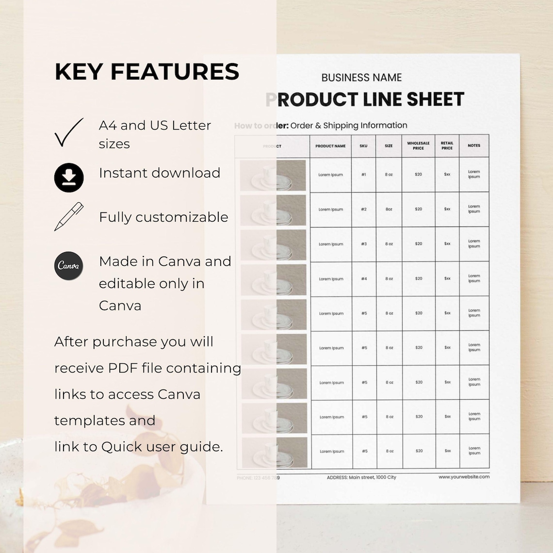 Line Sheet Canva Template, Wholesale Price List Template, Editable Template Catalog, Product ...