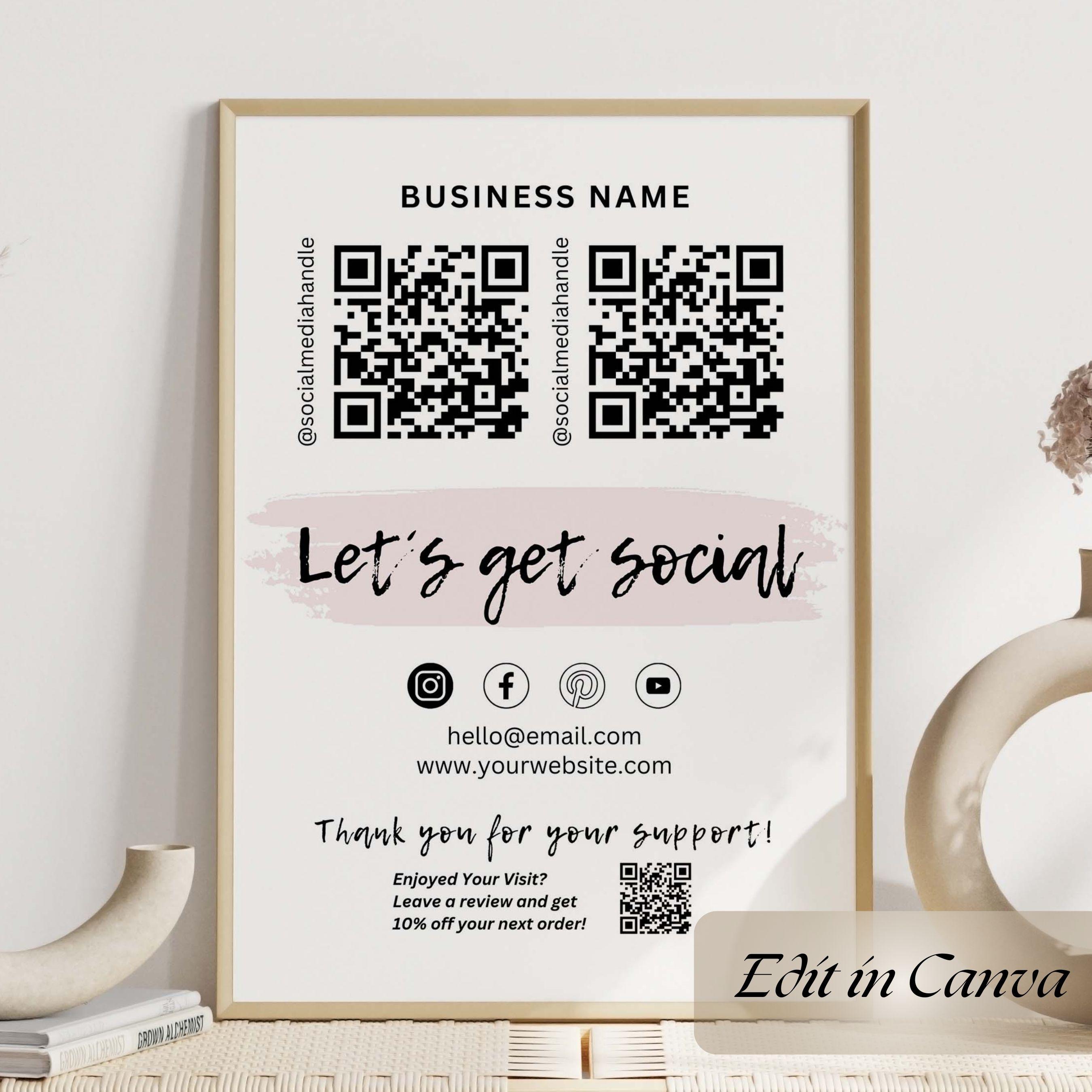 Lets Get Social Sign Template, QR Code Sign, Connect With Us Sign ...